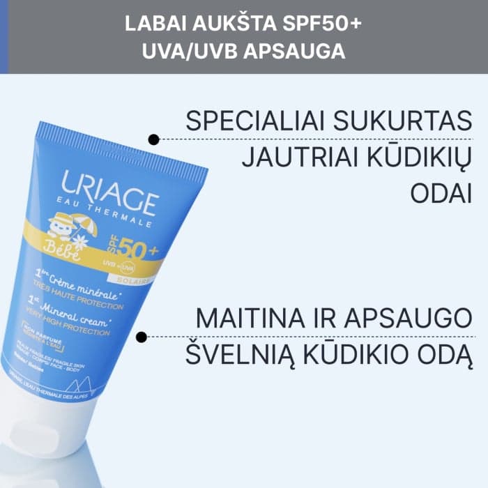 URIAGE apsauginis kremas BABY 1ERE MINERALE, SPF 50+, 50 ml ...