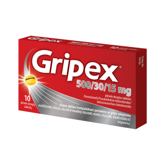 GRIPEX, 500mg/30mg/15mg, plėvele dengtos tabletės, N10 | eurovaistine.lt