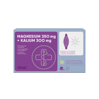 OLVEL magnis, 350 mg + kalis, 300 mg, obuolių skonio, 30 pakelių ...