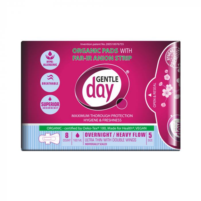 GENTLE DAY ekologiški naktiniai higieniniai paketai su anijonų juostele ...