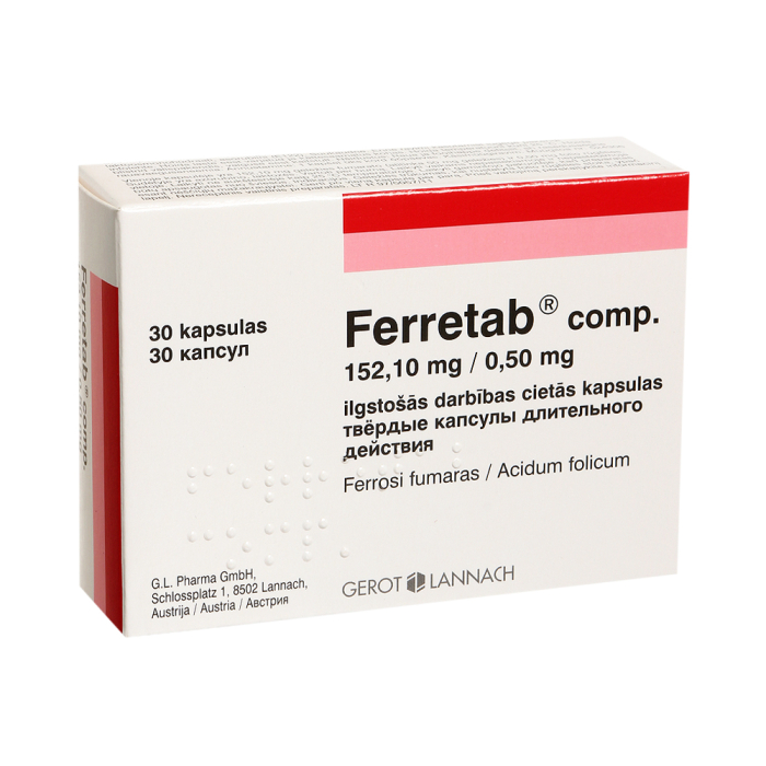 Ferretab comp. 152,1mg/0,5mg, pailginto atpalaidavimo kietosios ...
