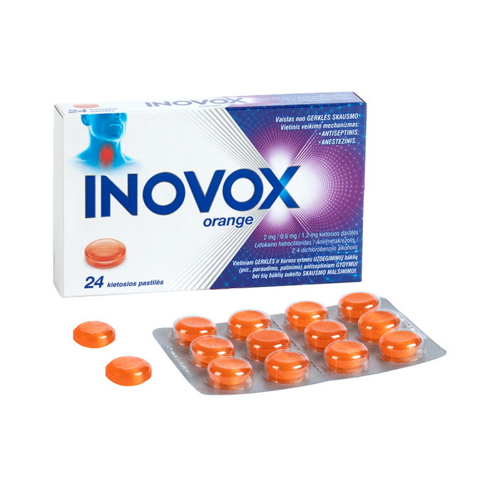 INOVOX ORANGE, 2 mg / 0,6 mg / 1,2 mg, kietosios pastilės, N24 ...