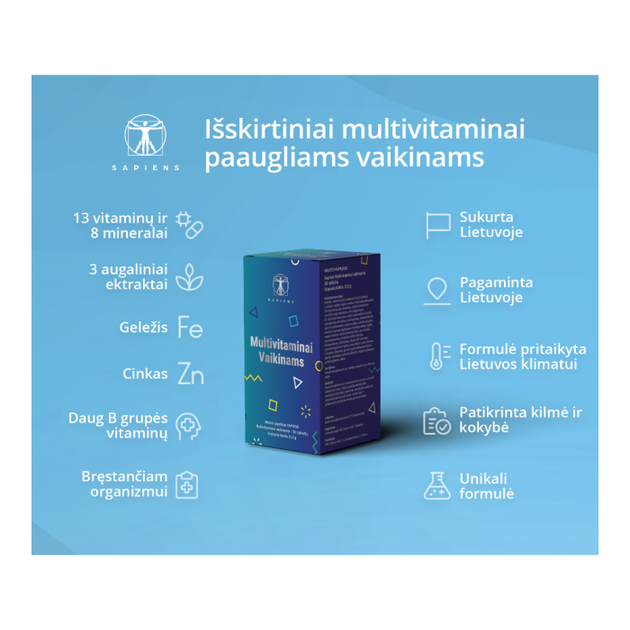 SAPIENS multivitaminai vaikinams (paaugliams), 30 tablečių ...