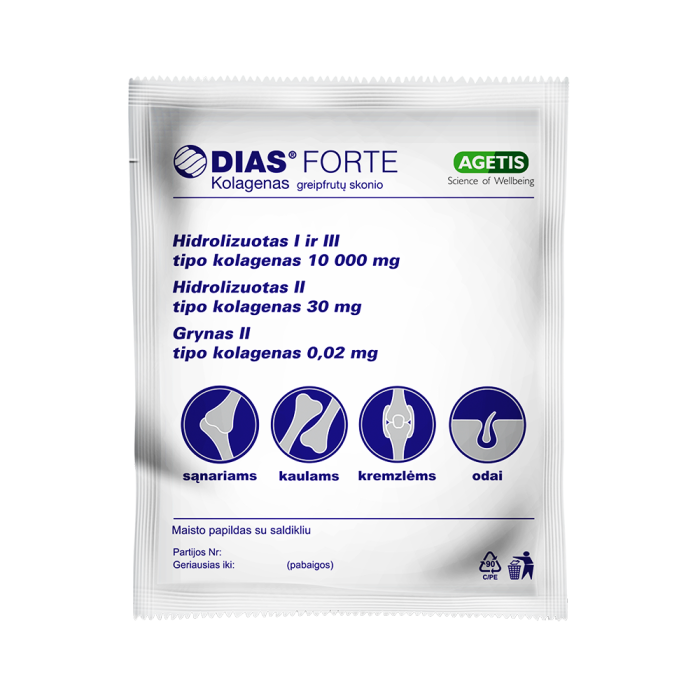 AGETIS DIAS FORTE tirpus kolagenas, greipfrutų skonio, 30 paketėlių ...