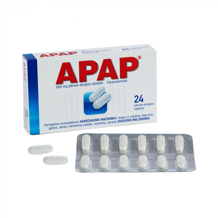 APAP, 500mg, plėvele dengtos tabletės, N24 | eurovaistine.lt