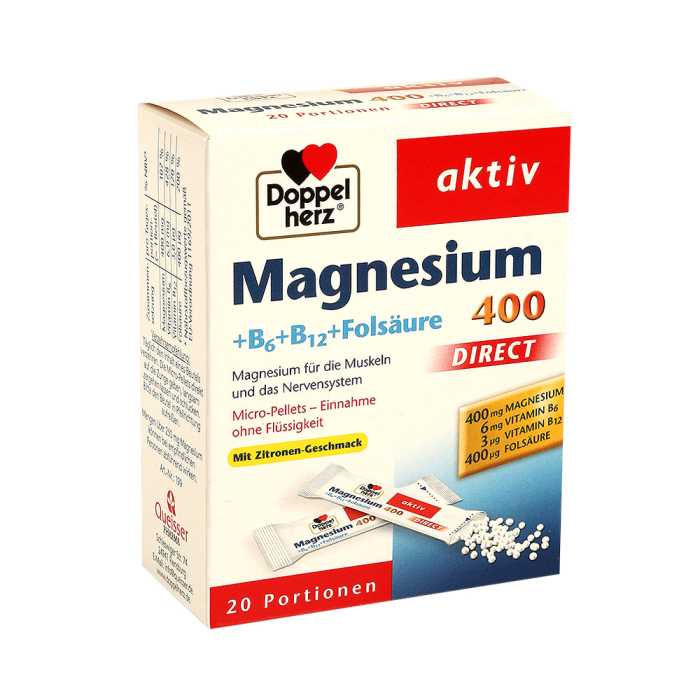 DOPPELHERZ MAGNESIUM 400 DIRECT, 20 pakelių | eurovaistine.lt
