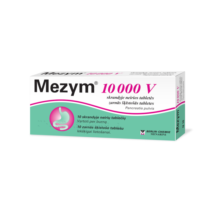 MEZYM 10000 V, Skrandyje neirios tabletės, N10 | eurovaistine.lt