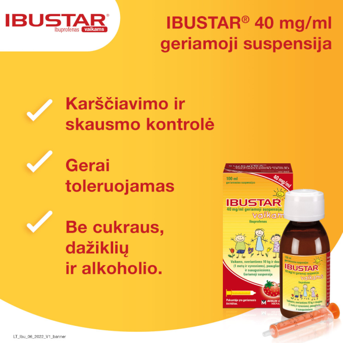IBUSTAR 40mg/ml, 100 ml ir geriamasis švirkštas, geriamoji suspensija ...
