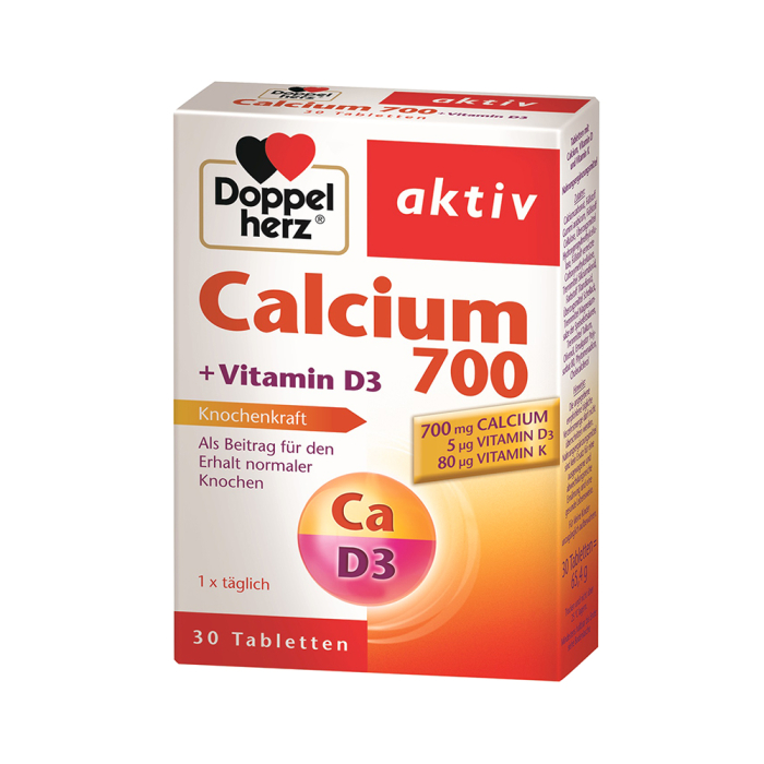 DOPPEL HERZ AKTIV CALCIUM 700 + VITAMIN D3, 30 tablečių | eurovaistine.lt