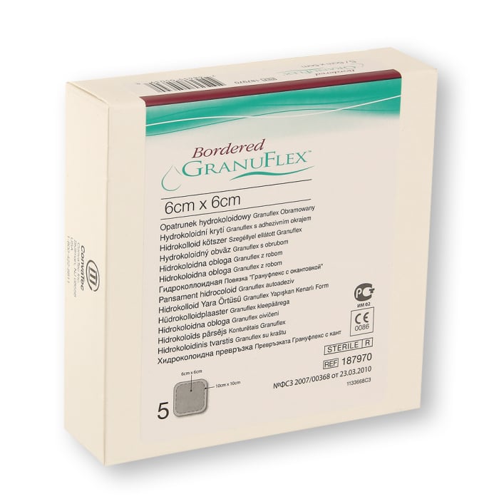 GRANUFLEX hidrokoloidinis tvarstis BORDERED, 6 x 6 cm, 5 vnt ...