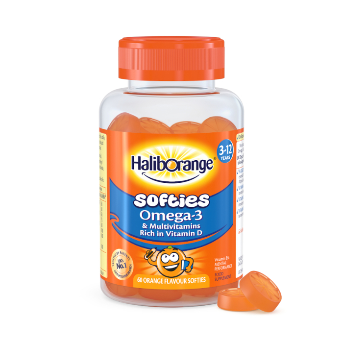 HALIBORANGE guminukai OMEGA-3 & MULTIVITAMIN, apelsinų skonio, 3–12 m ...