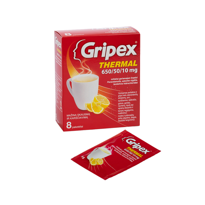 GRIPEX THERMAL, 650mg+50mg+10mg, milteliai geriamajam tirpalui, N8 ...
