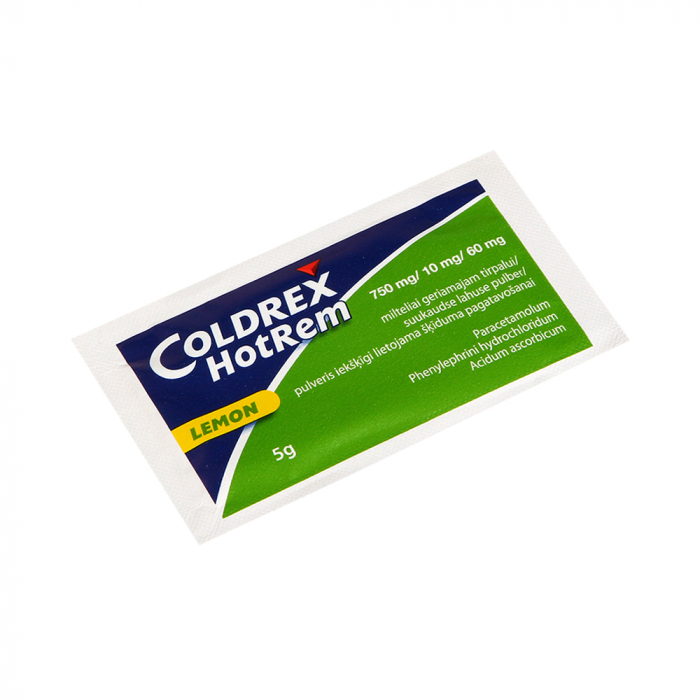 COLDREX HotRem LEMON 750mg+10mg+60mg, milteliai geriamajam tirpalui, N5 ...