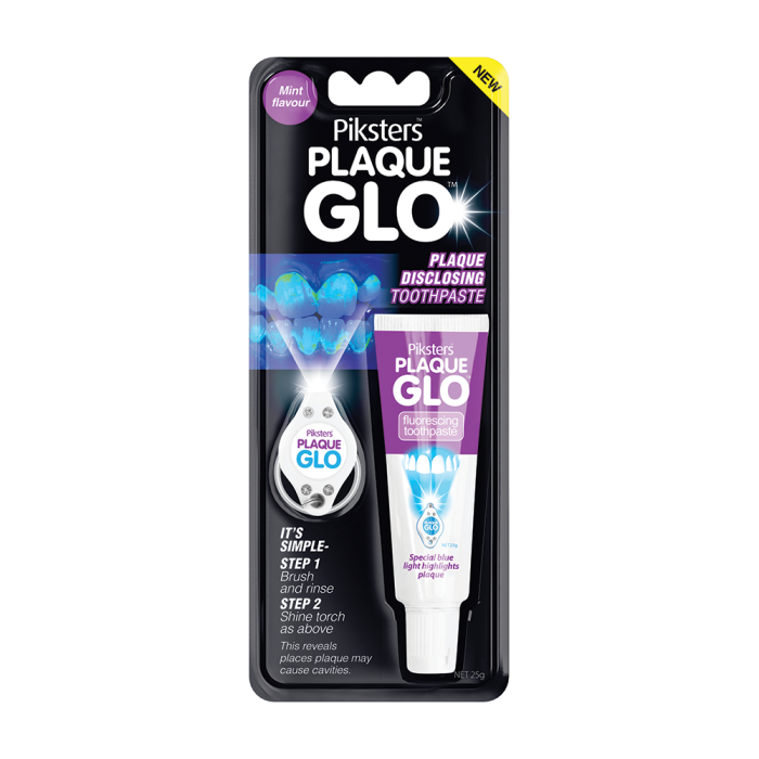 PIKSTERS apnašas nudažanti dantų pasta PLAQUE GLO, 25 g | eurovaistine.lt