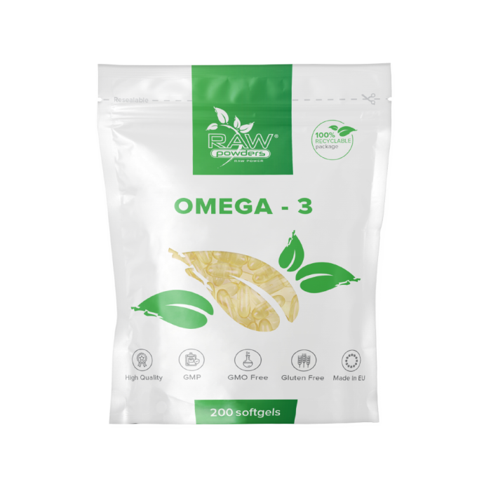 RAW POWDERS OMEGA-3, 200 kapsulių | eurovaistine.lt
